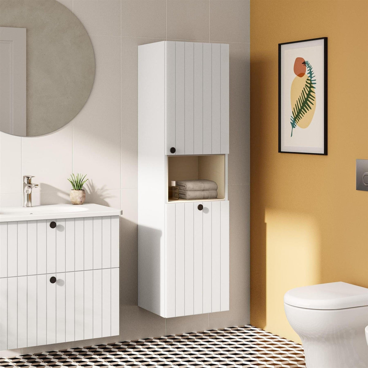 VitrA Root Groove Wall Mounted Storage Cabinet with Open Shelf and Lau ...